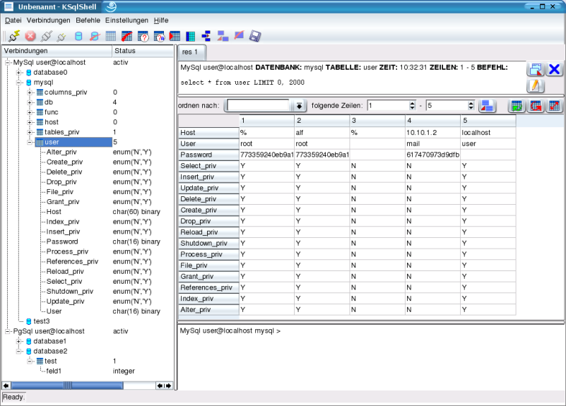 KSqlShell eignet sich besondersfür den gleichzeitigen Zugriff auf ...
